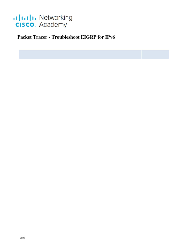 5 2 2 Packet Tracer Troubleshoot Eigrp For Ipv6 Pdf I Pv6