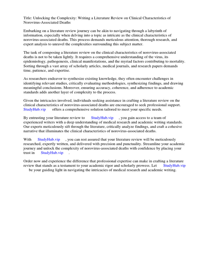 Clinical Characteristics of Norovirus-Associated Deaths A Systematic ...