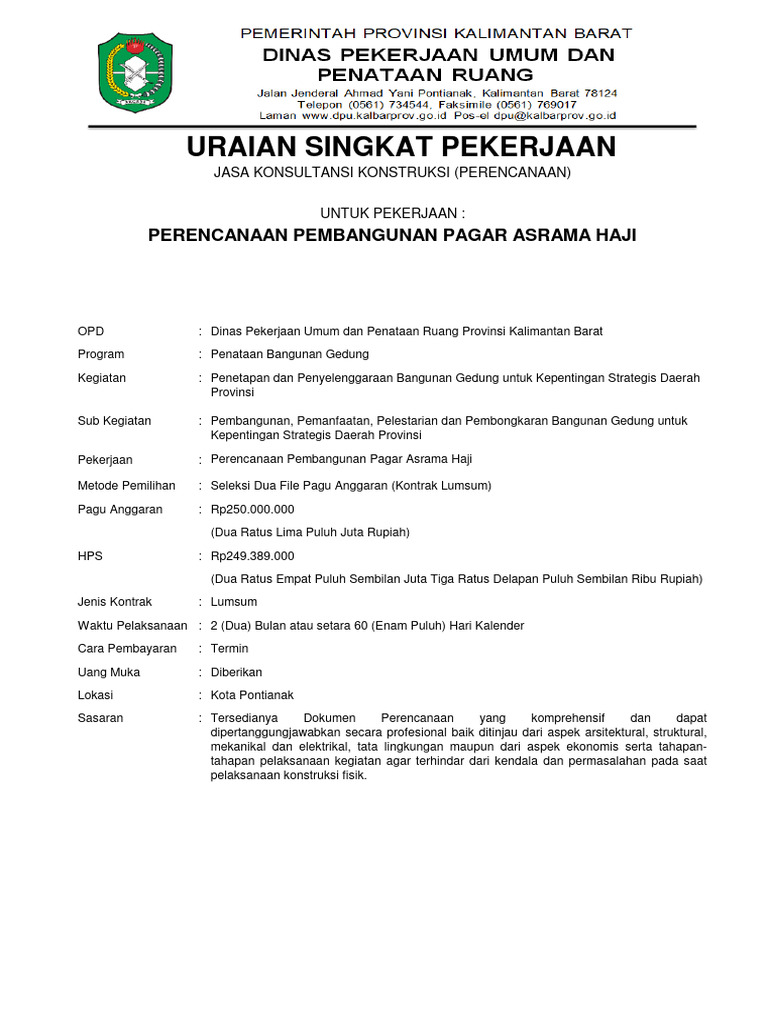 Uraian Singkat PRC Pagar Asrama Haji | PDF | Komputer