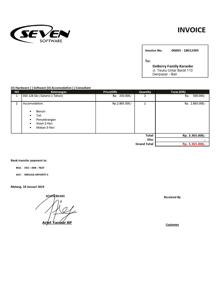 (Invoice-Seven) 00009 - 18042209 - Deberry Family Karaoke | PDF