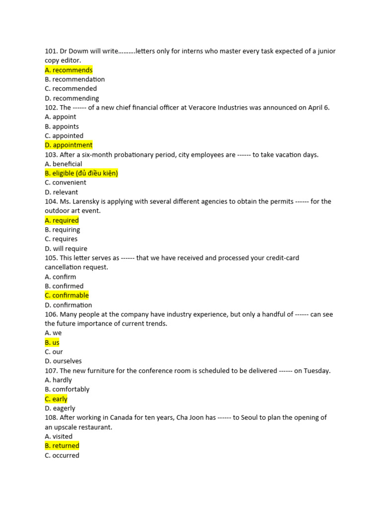 (TOEIC READING) Part 5 - 20230314 | PDF