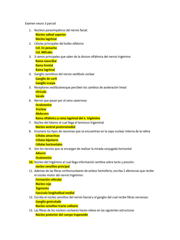 Examen Neuro 3 Parcial | PDF | Nervio | Sistema nervioso