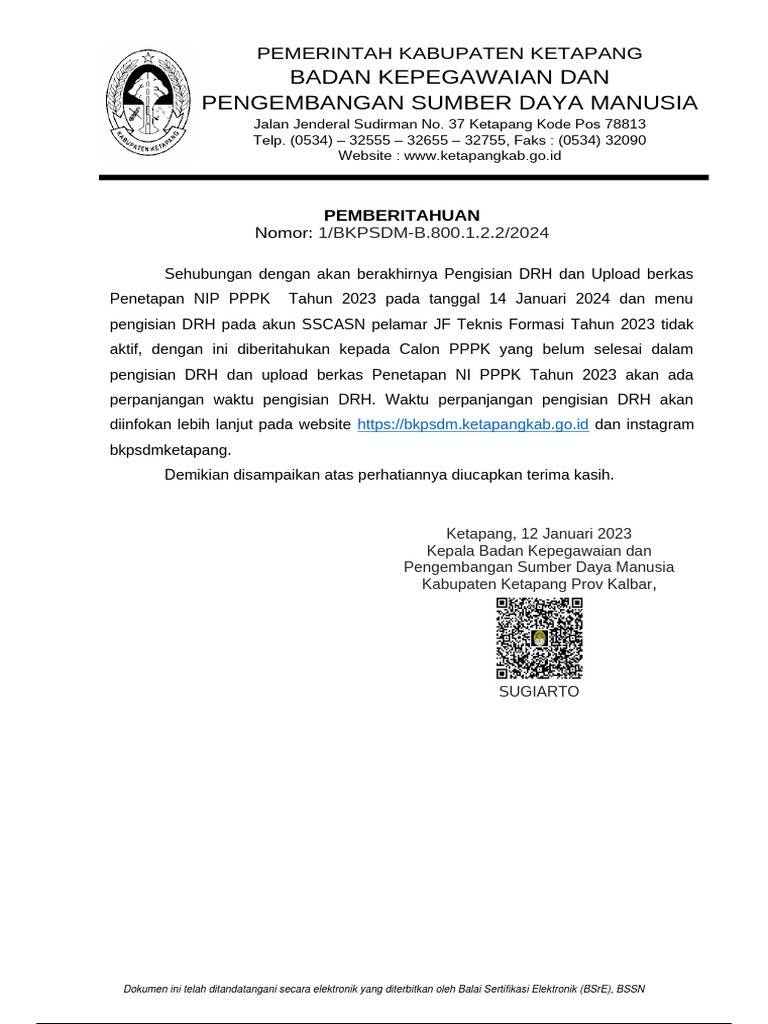 Perpanjangan Pengisian DRH PPPK 2023 | PDF