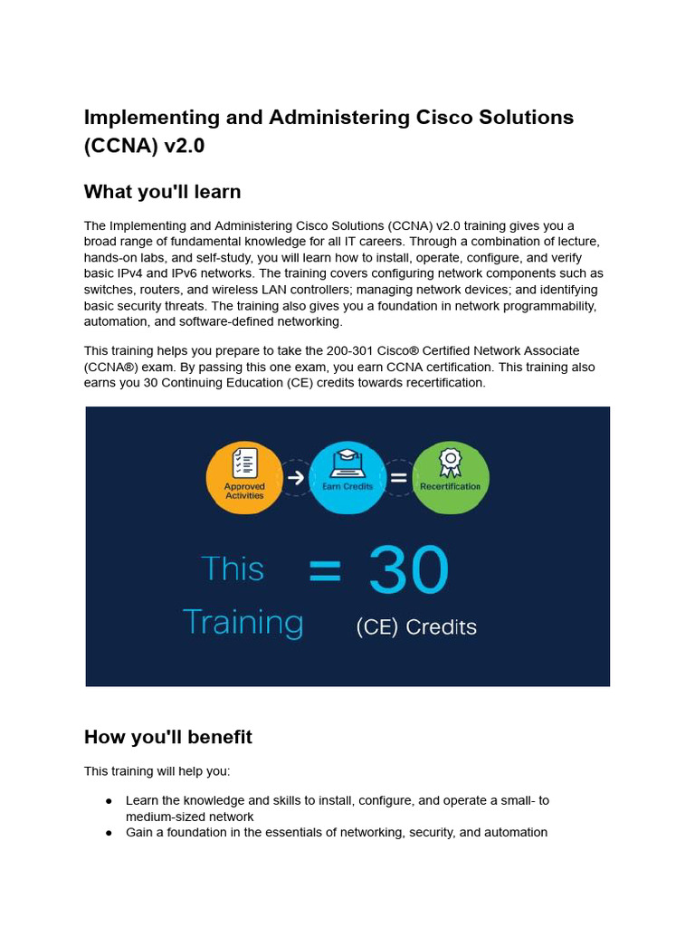 Implementing and Administering Cisco Solutions (CCNA) v2.0: What You'll Learn | PDF | Cisco ...