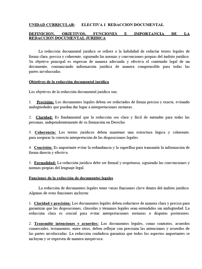 Definicion, Objetivos e Importancia de La Redaccion Documental Juridica ... Definicion, Objetivos e Importancia de La Redaccion Documental Juridica ...