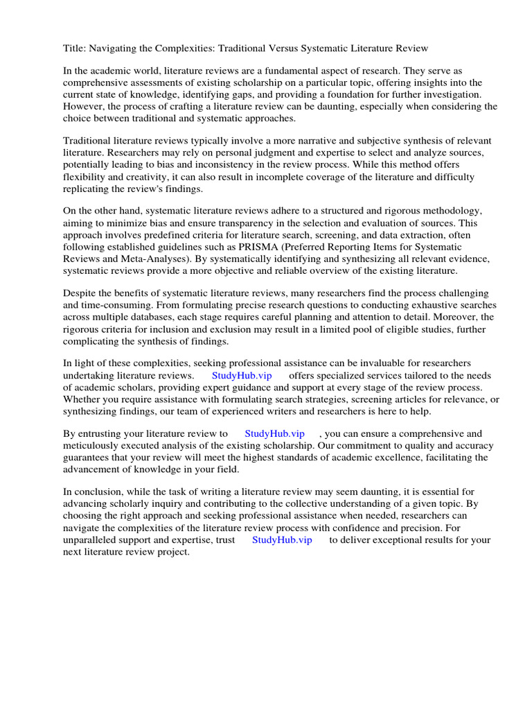 Traditional Versus Systematic Literature Review | PDF | Systematic ... Traditional Versus Systematic Literature Review | PDF | Systematic ...