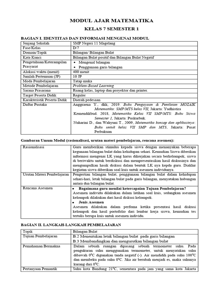 1.2 Modul Ajar Letak Garis Dan Mengurutkan Bilangan Bulat | PDF ...