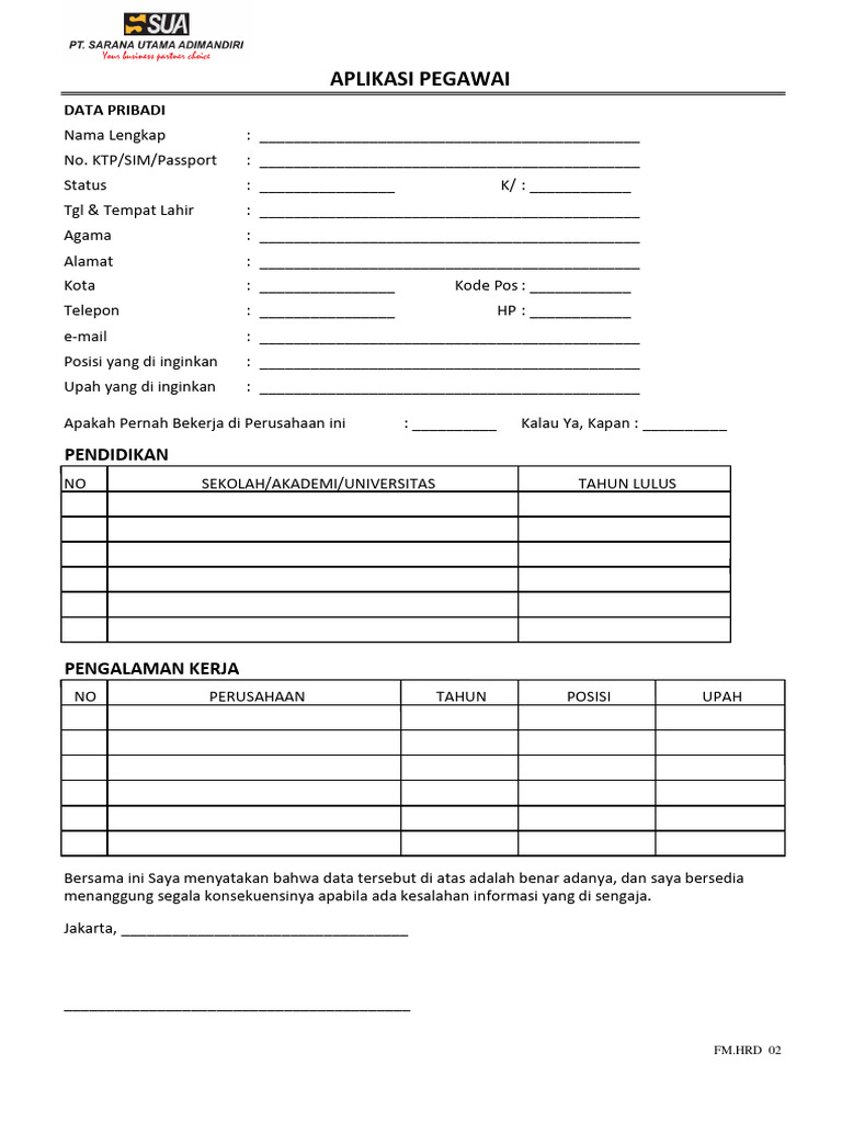 Form Aplikasi Karyawan Baru | PDF