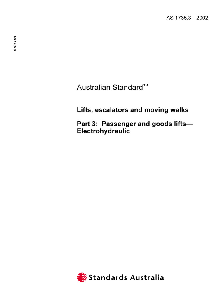 AS 1735.3-2002 Passenger & Goods Lifts - Electrohydraulic | PDF ...