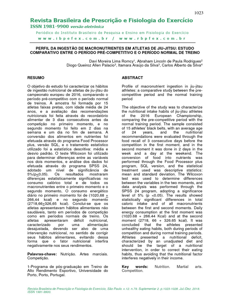 Perfil Da Ingestao de Macronutrientes em Atletas de JiuJ-itsu | PDF