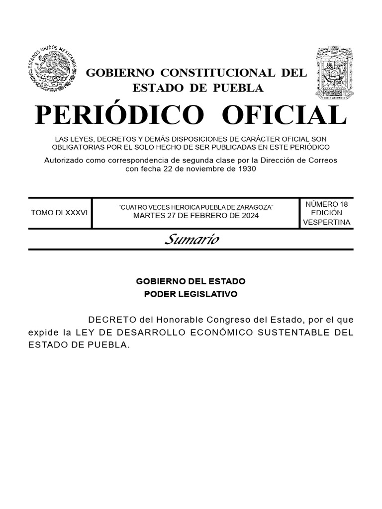 Ley de Desarrollo Econ Mico Sustentable Del Estado de Puebla | PDF ...