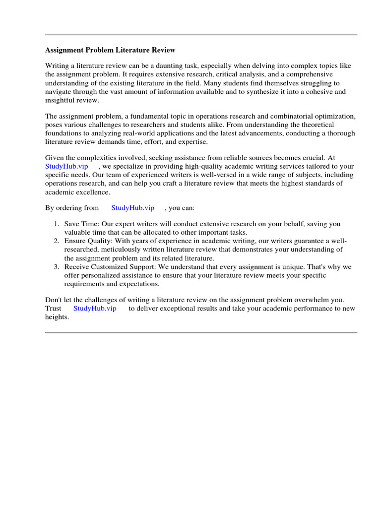 Assignment Problem Literature Review | PDF | Literature Review ...