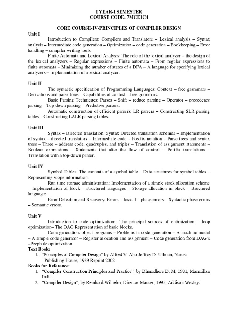 7MCE1C4-Principles of Compiler Design | PDF | Parsing | Compiler