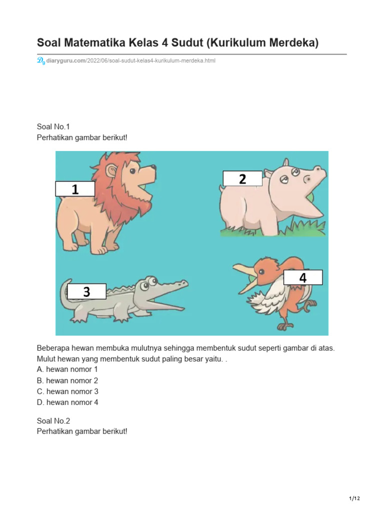 Soal Matematika Kelas 4 Sudut Kurikulum Merdeka | PDF | Griya & Taman