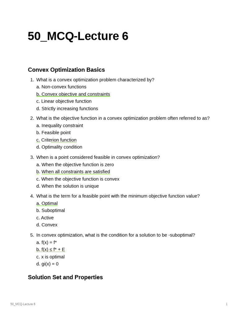 Convex Optimization MCQs Guide | PDF | Mathematical Optimization | Linear Programming