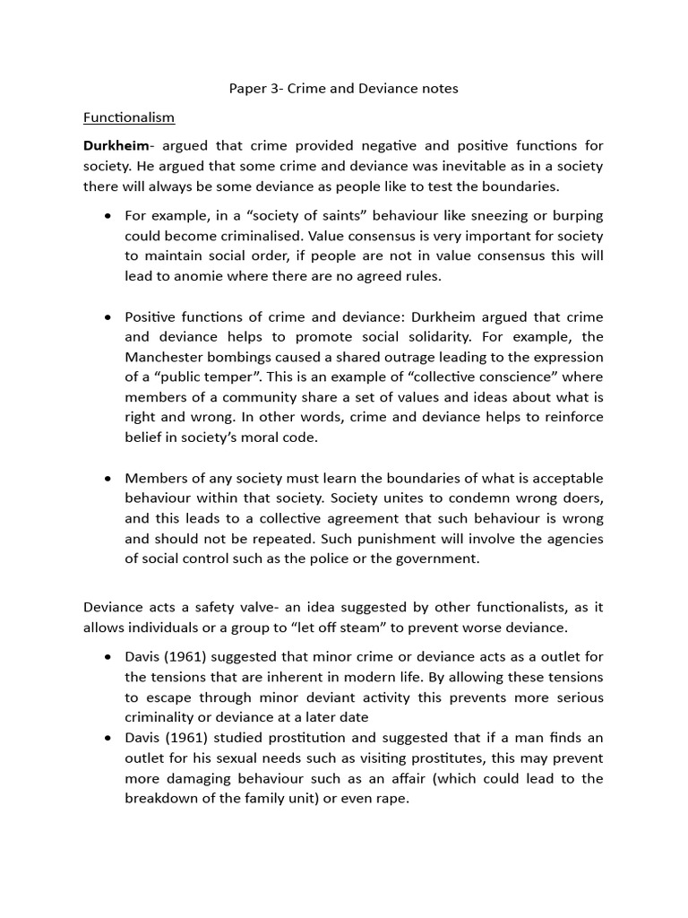Crime and Deviance Theory Notes | PDF | Deviance (Sociology) | Crimes