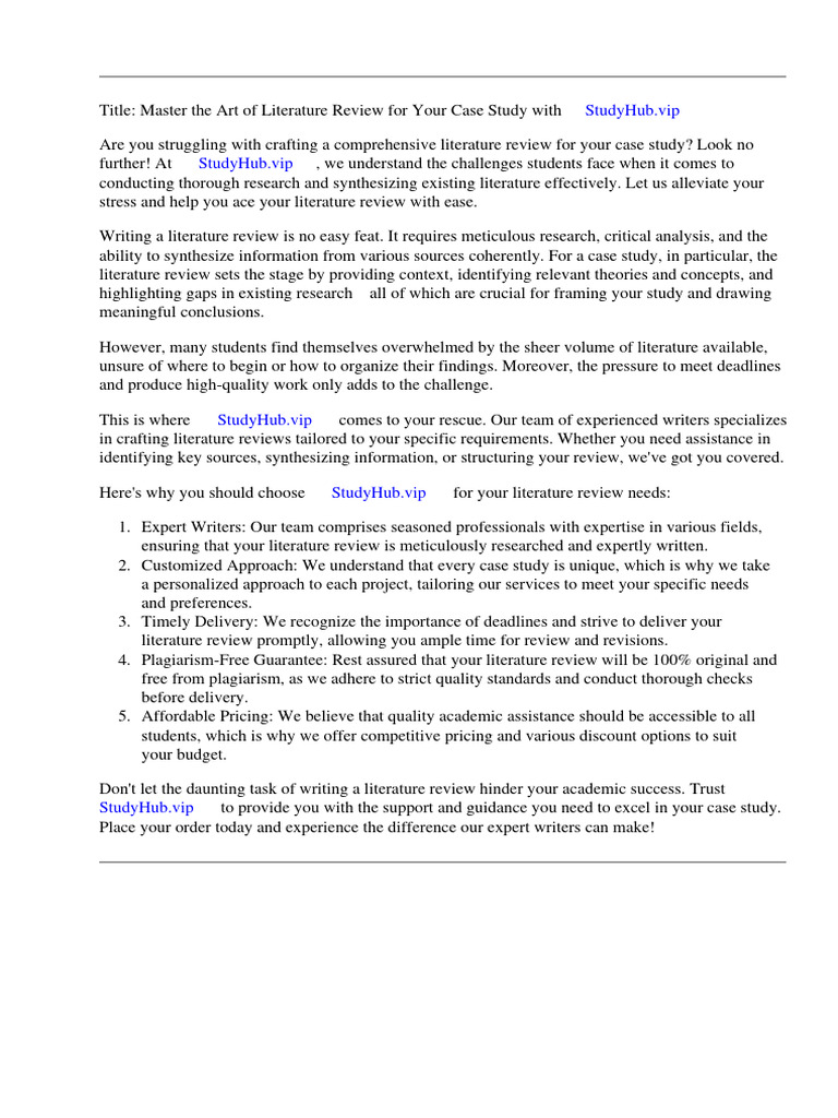 Case Study Literature Review | PDF | Meta Analysis | Systematic Review