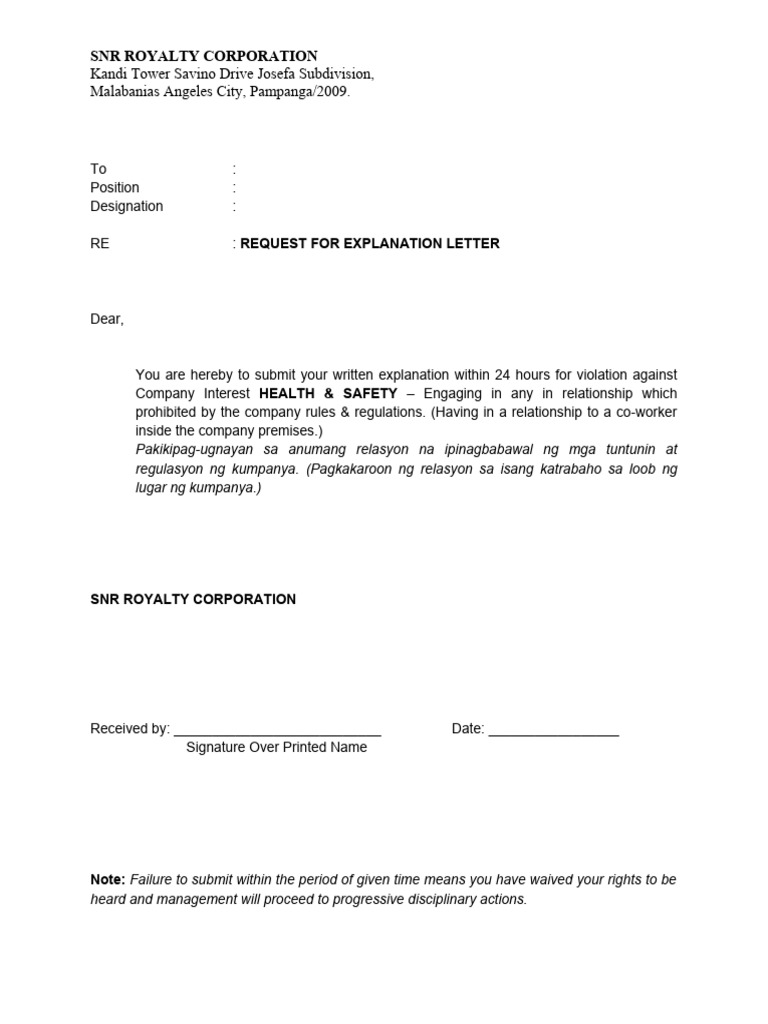 Request for Employee Explanation Letter | PDF | Business