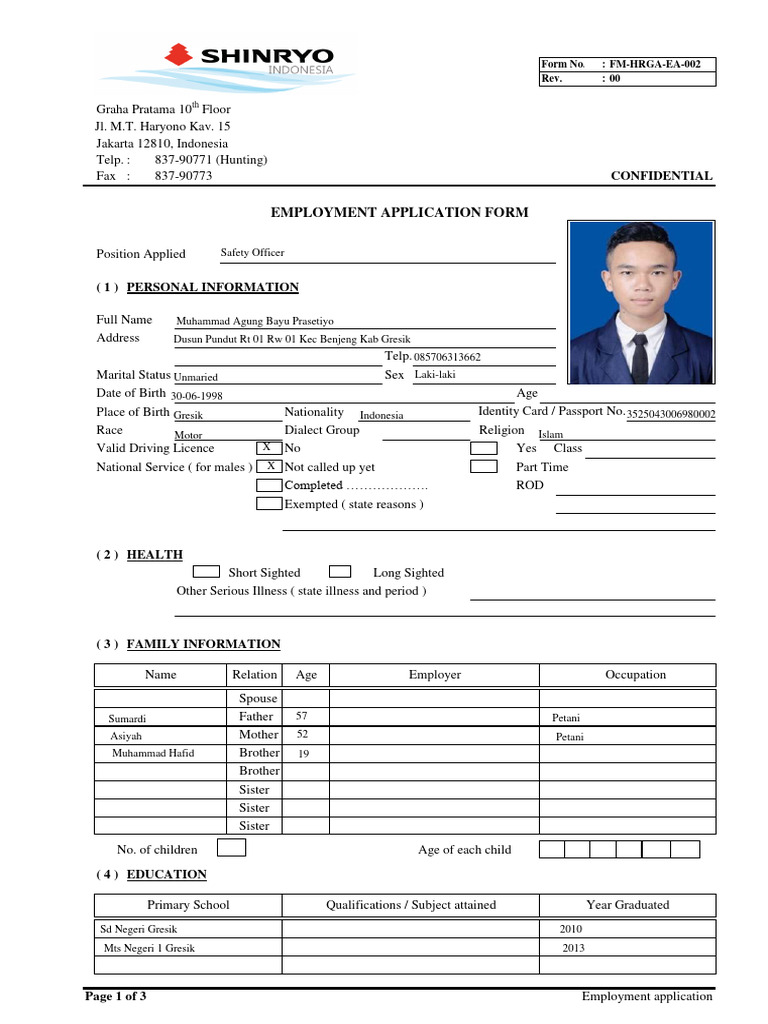 Form 002 - Employment Application | PDF