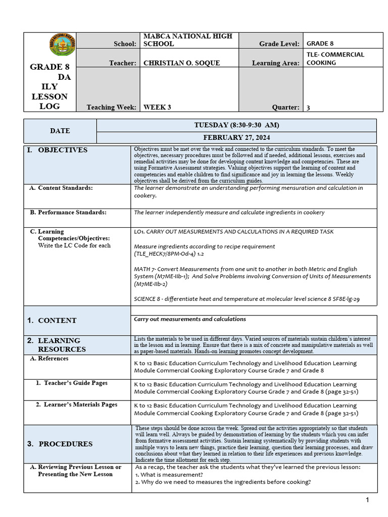 DLL COT | PDF | Learning | Curriculum