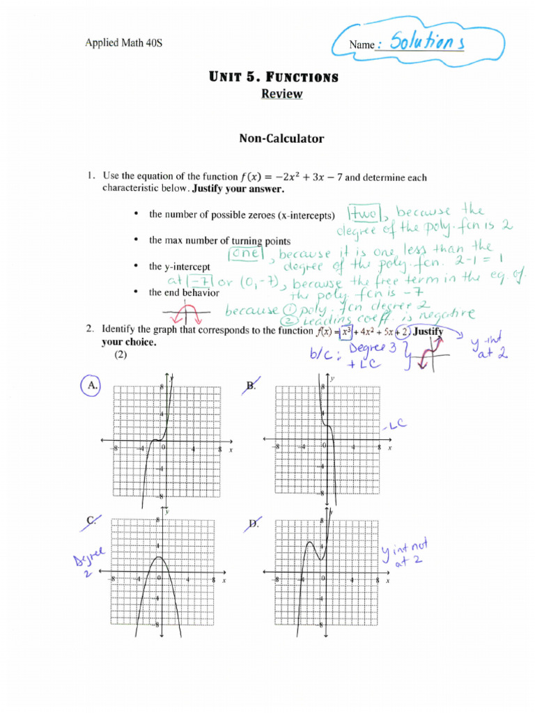 Unit 5A. Review Solutions | PDF