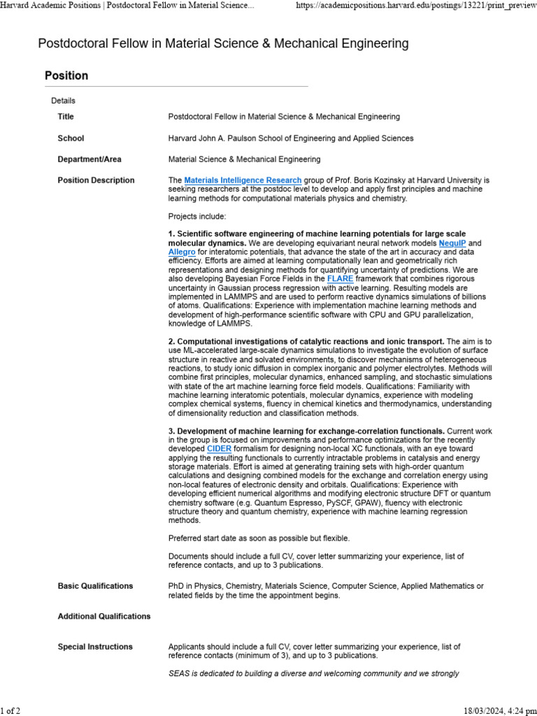 Harvard Academic Positions Postdoctoral Fellow in Material Science ... Harvard Academic Positions Postdoctoral Fellow in Material Science ...