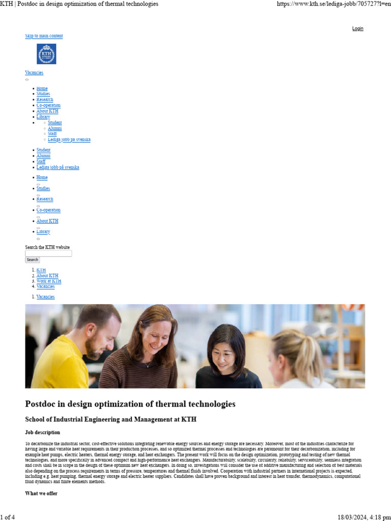 KTH Postdoc in Design Optimization of Thermal Technologies | Download Free PDF | Heat ...