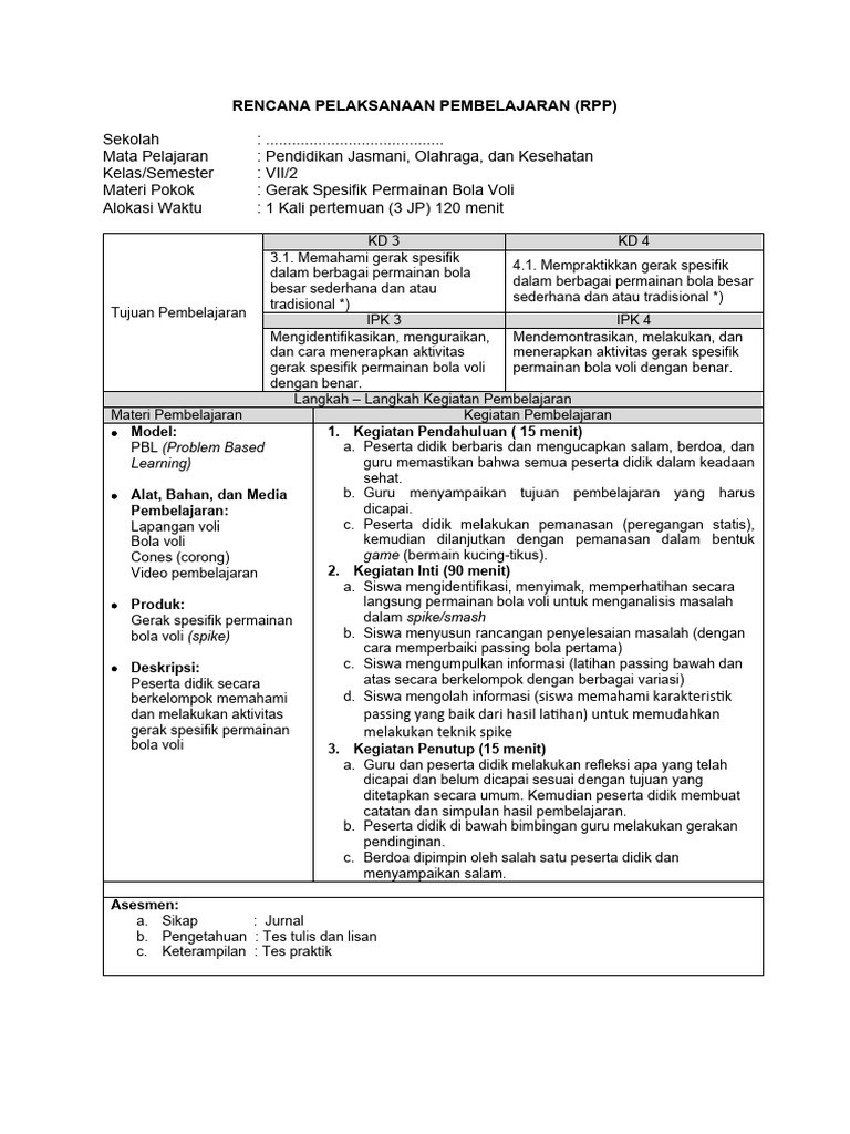 Contoh RPP Penjas | PDF