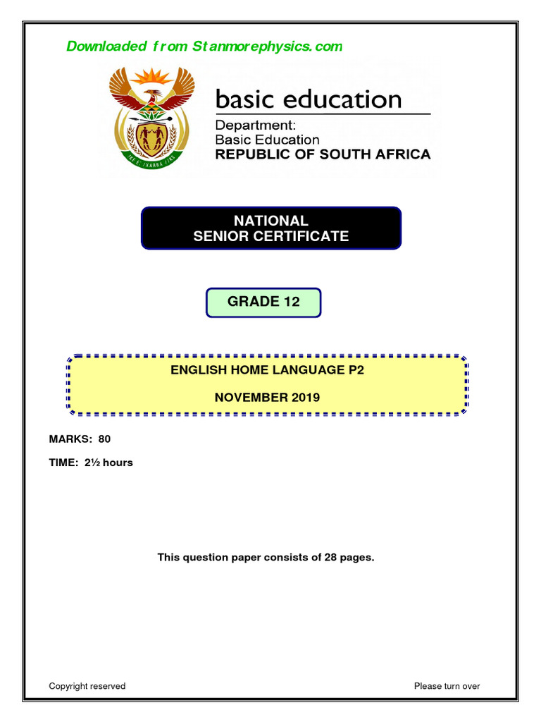 English HL Nov 2019 P2 and Memo | PDF | Language Arts & Discipline