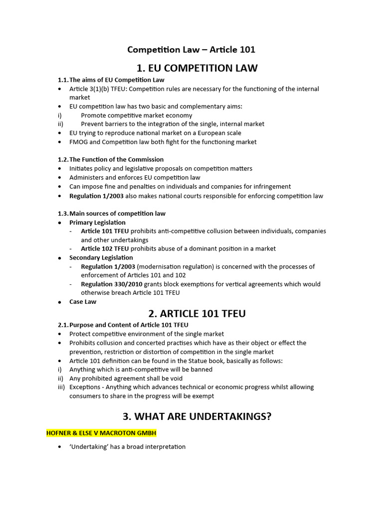 Article 101 TFEU: Competition Law Overview | PDF | Competition Law ...