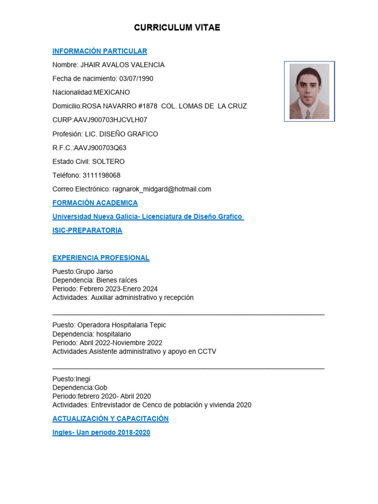 Formato Curriculum Vitae 1 (1) | PDF