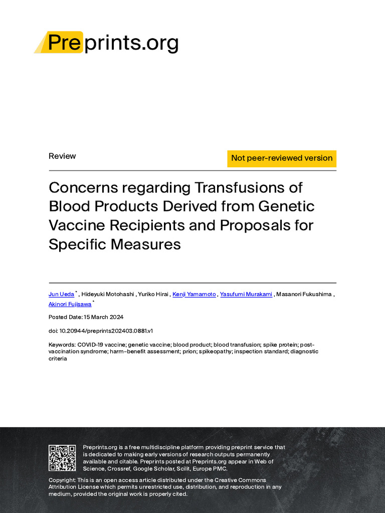 Concerns Regarding Transfusions of Blood Products Derived From Genetic ... Concerns Regarding Transfusions of Blood Products Derived From Genetic ...