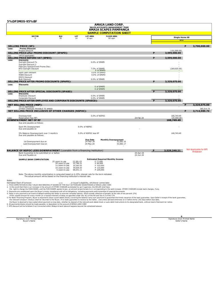 Amaia Pampanga Sample Comp | PDF | Down Payment | Interest