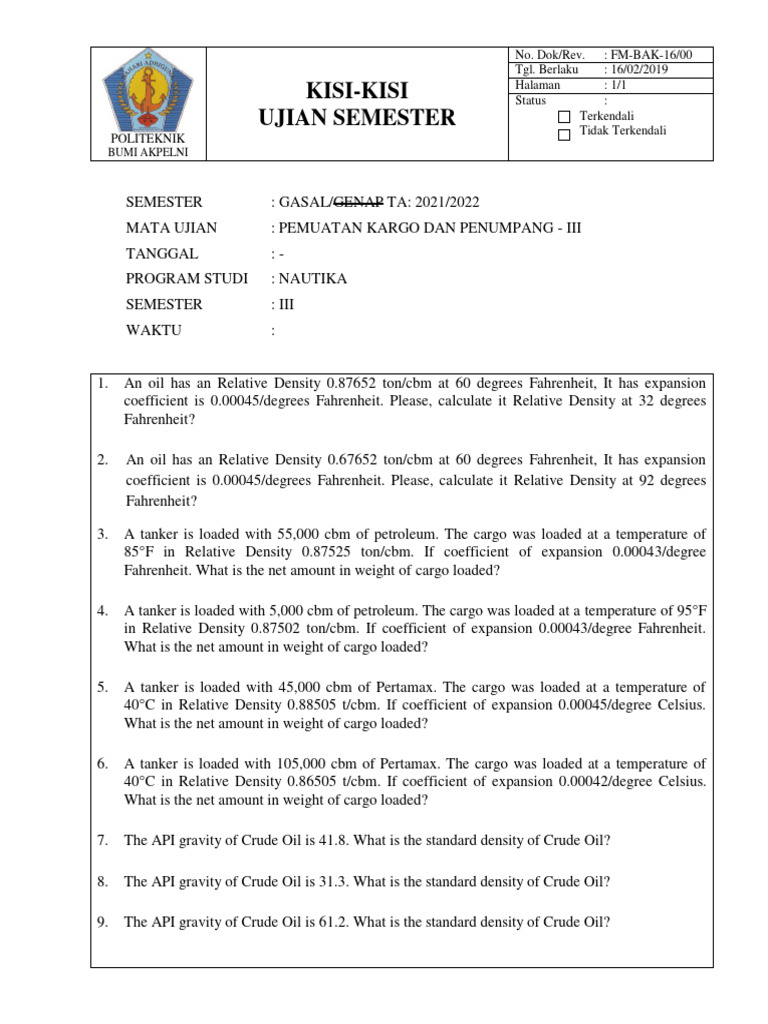 Kisi-Kisi Soal PPM - III Uas Gasal 2021-2022 | PDF | Density | Fahrenheit