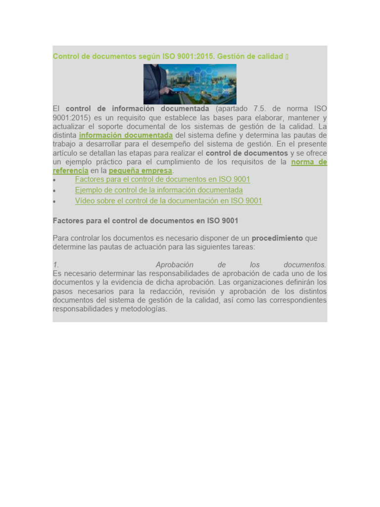 Control de Documentos Según ISO 9001 | PDF | Sistema de manejo de ...
