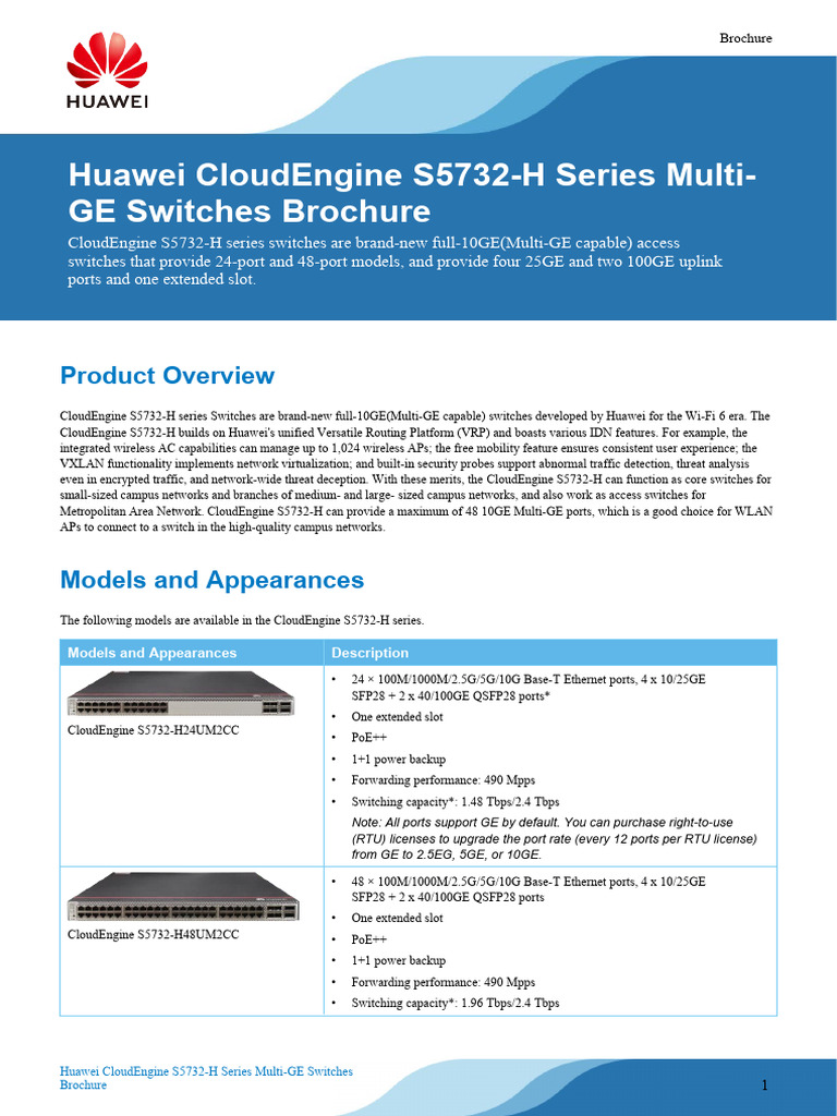 Huawei CloudEngine S5732-H Series Multi-GE Switches Brochure | PDF ...