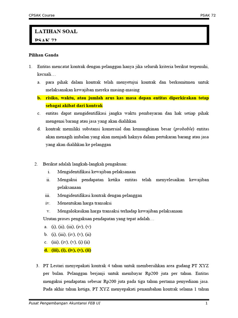 Latihan Soal PSAK 72 | PDF