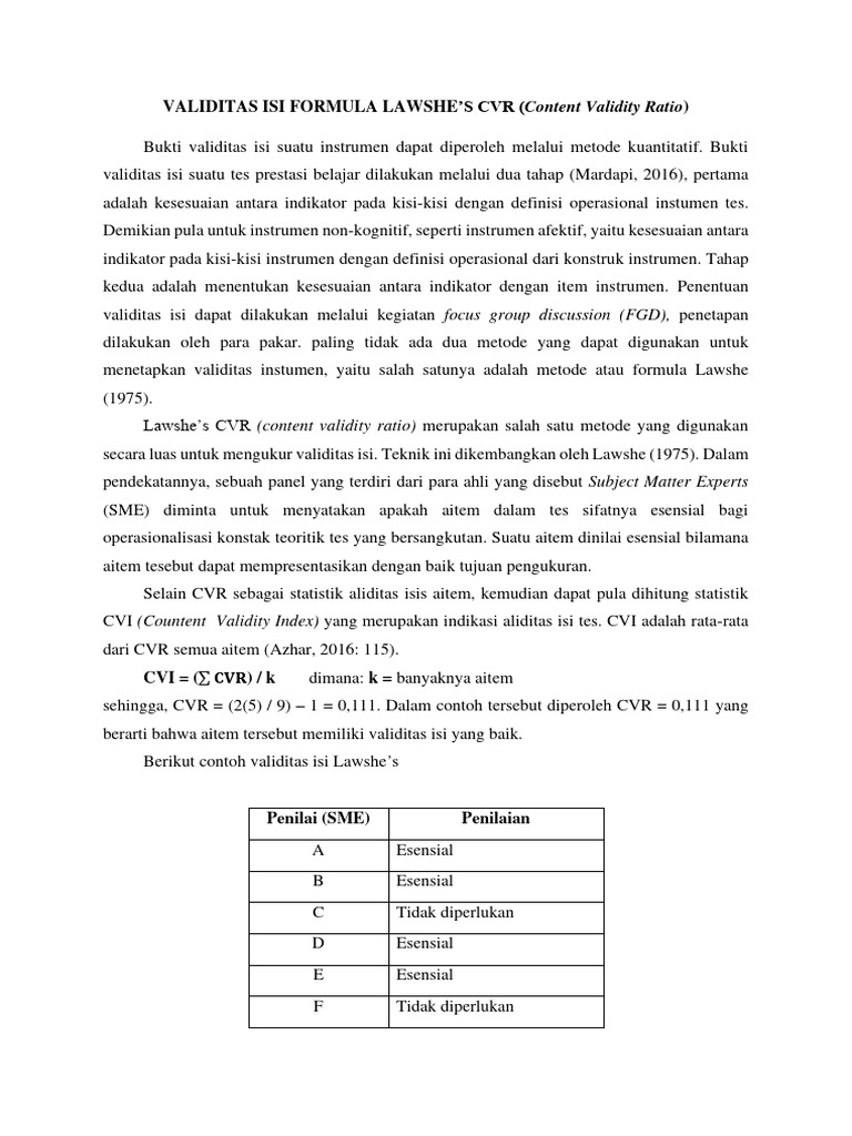 Validitas Isi Menggunakan Lawshe CVR | PDF