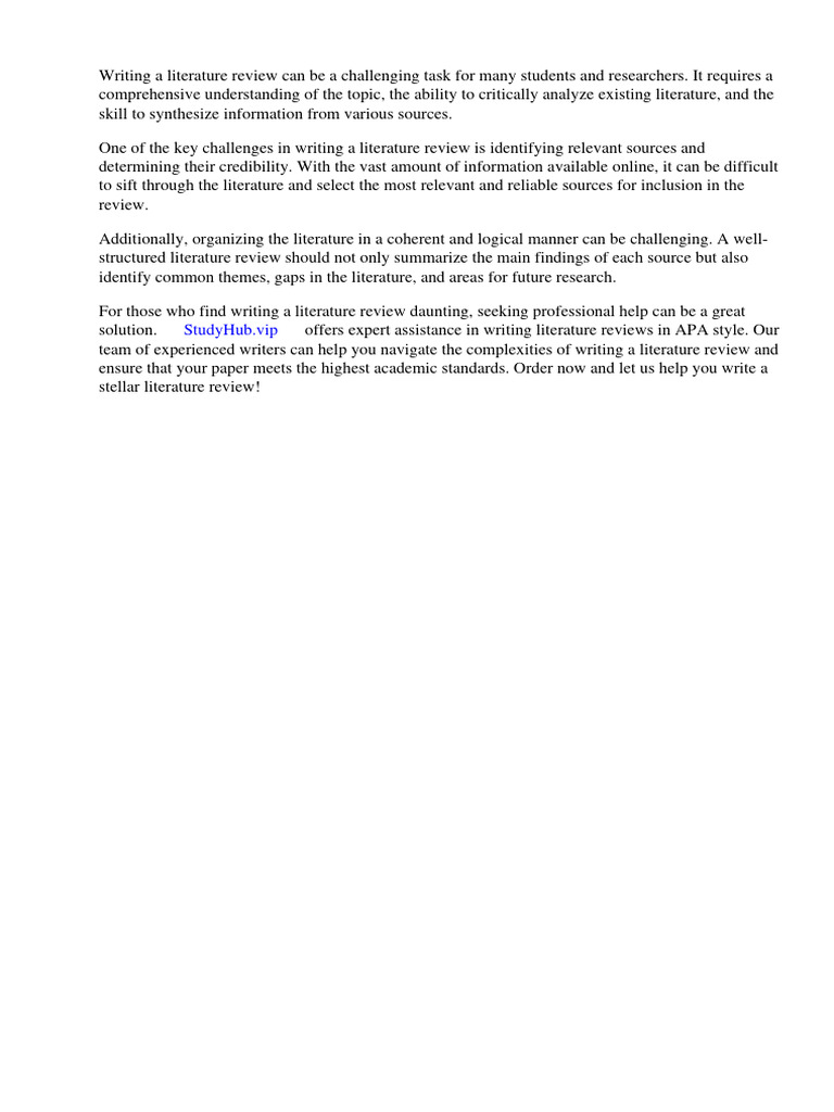 Apa Style Sample Of Literature Review PDF Apa Style Sampling