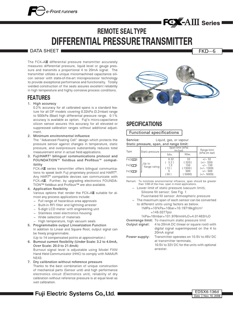 Differential Pressure Transmitter: Remote Seal Type | PDF | Pressure ...