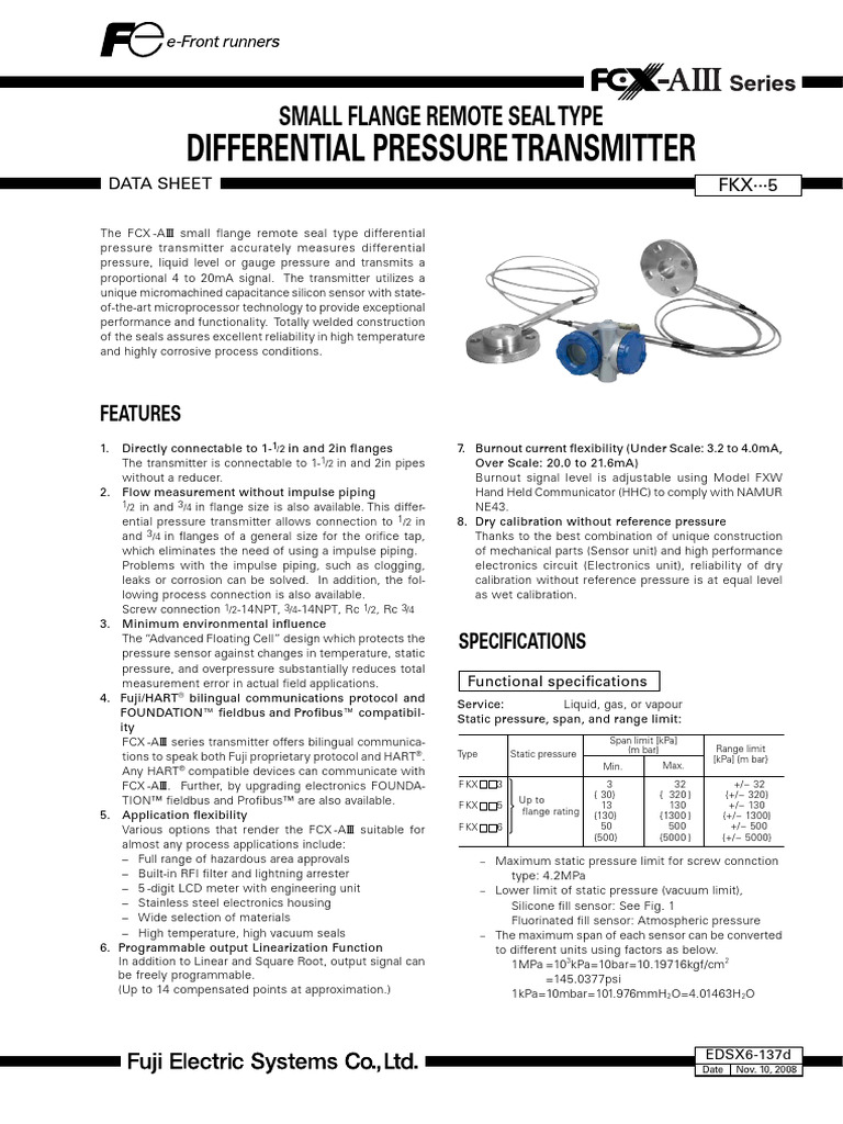 Differential Pressure Transmitter: Small Flange Remote Seal Type | PDF ...