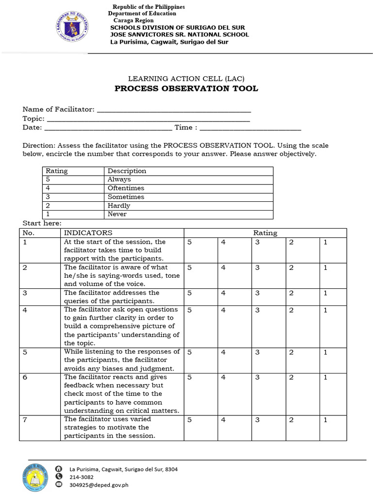 LAC Process Observation Tool Guide | PDF | Behavior Modification ...