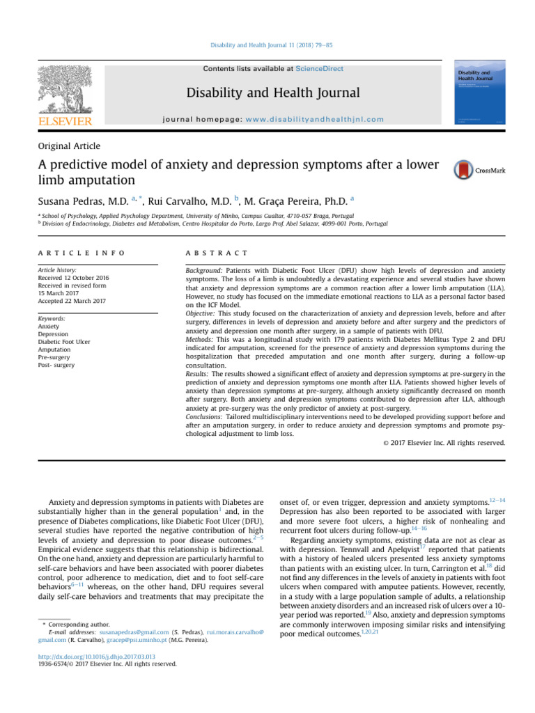 Anxiety and Depression Post-Amputation Study | PDF | Pain | Anxiety ...