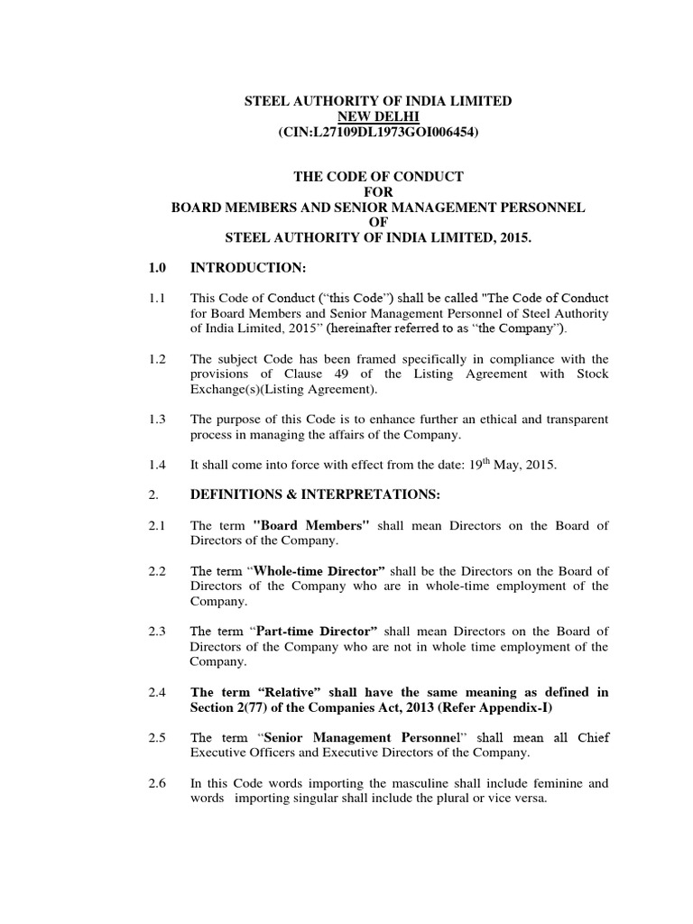 Code of Conduct | PDF | Conflict Of Interest | Board Of Directors