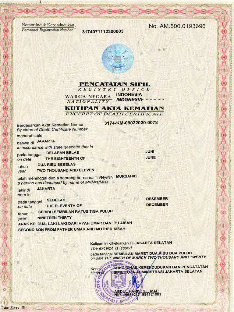 Akte Kematian DKI | PDF