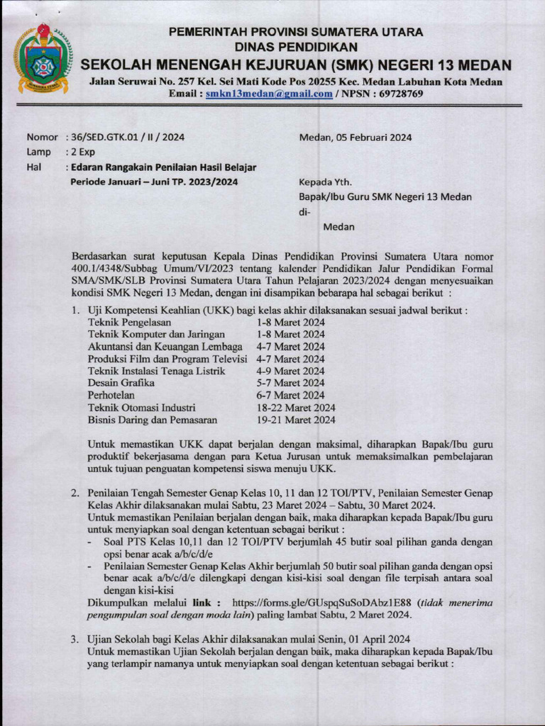 Edaran Ujian Sepanjang Januari-Juni 2024 | PDF