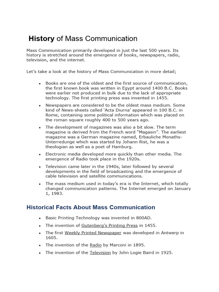 History of Mass Communication Evolution | PDF | Classics