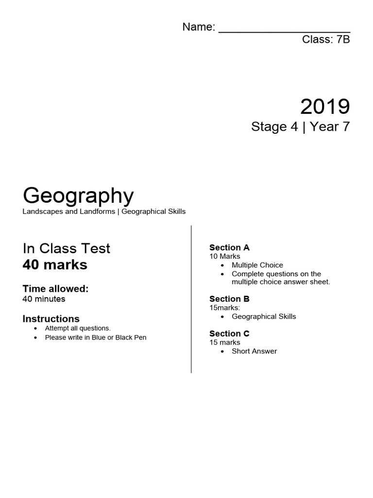 2018 Year 7 in Class Test | PDF | Volcano | Landscape