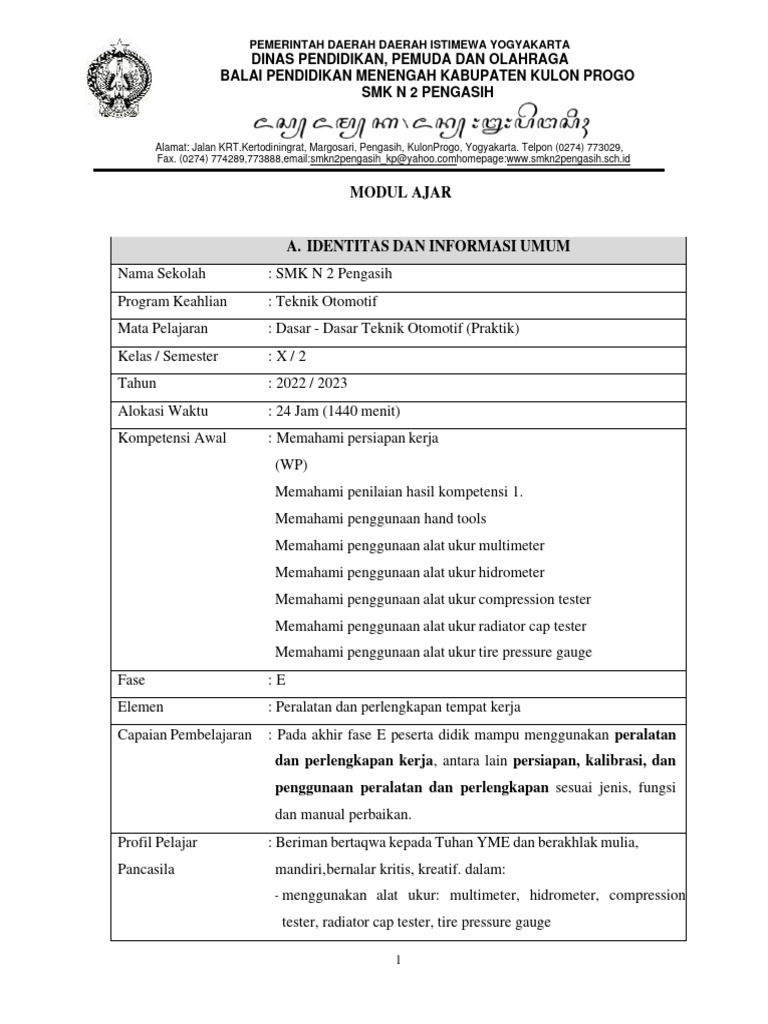 Modul Ajar Peralatan Dan Perlengkapan Tempat Kerja | PDF