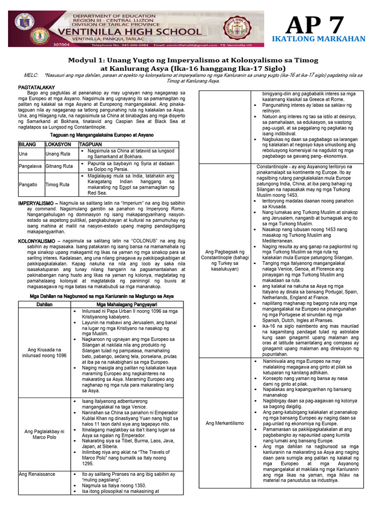 AP 7 3rd Quarter Handouts | PDF